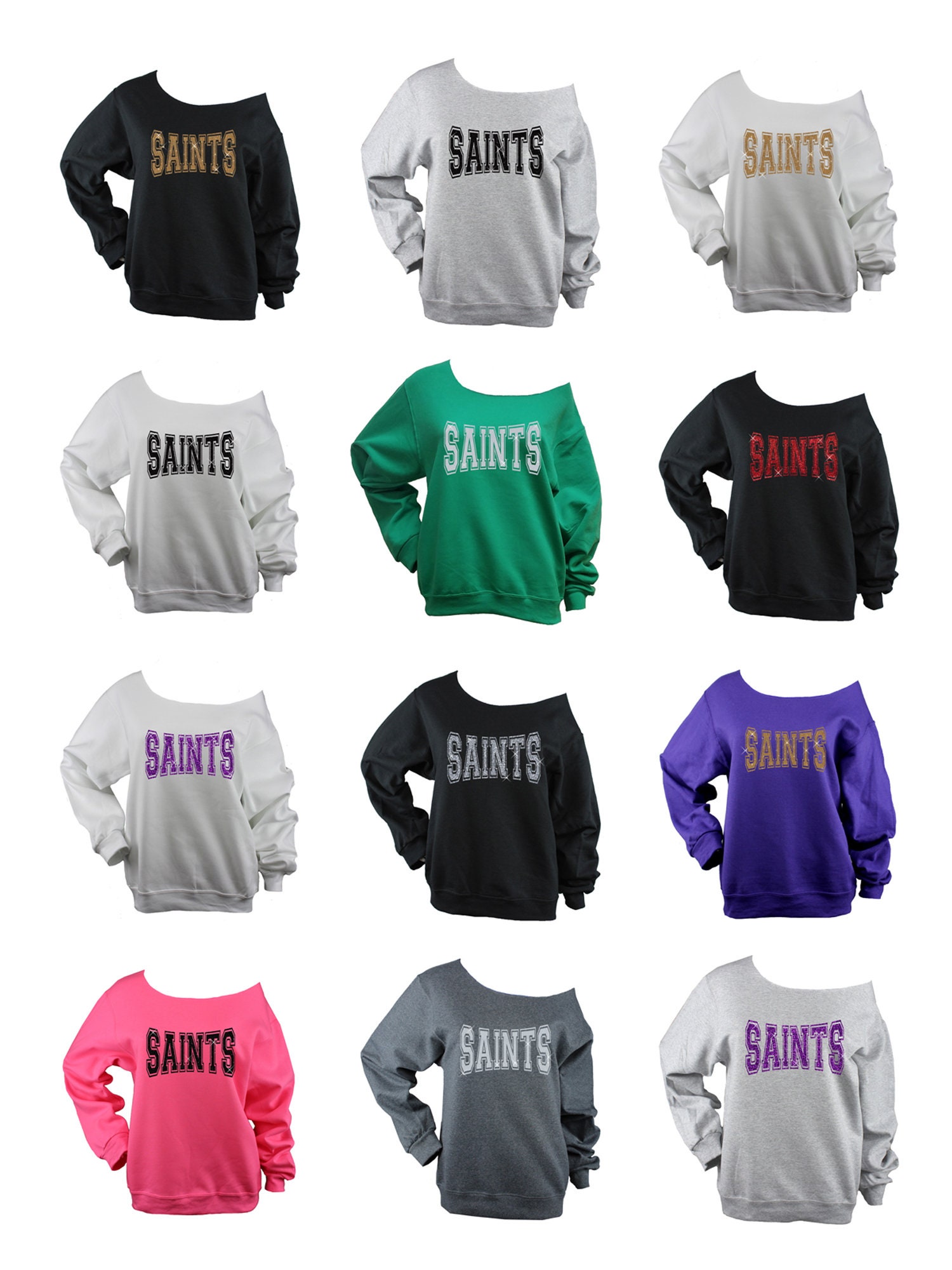 Saints off Shoulder Sweatshirt Raw Edge GLITTER // Saints Shirt, Saints ...