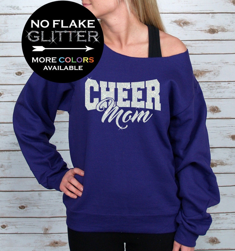 Cheer Mom off Shoulder Raw Edge Sweatshirt for Women GLITTER, Mom ...