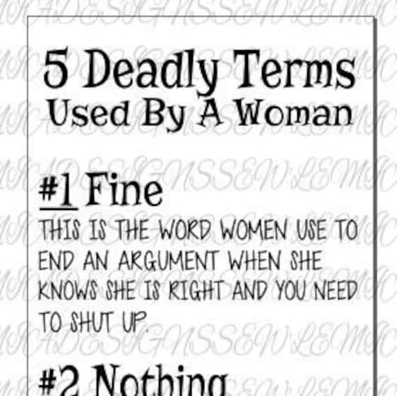 5 Deadly Terms Used by a Woman .SVG - Etsy UK