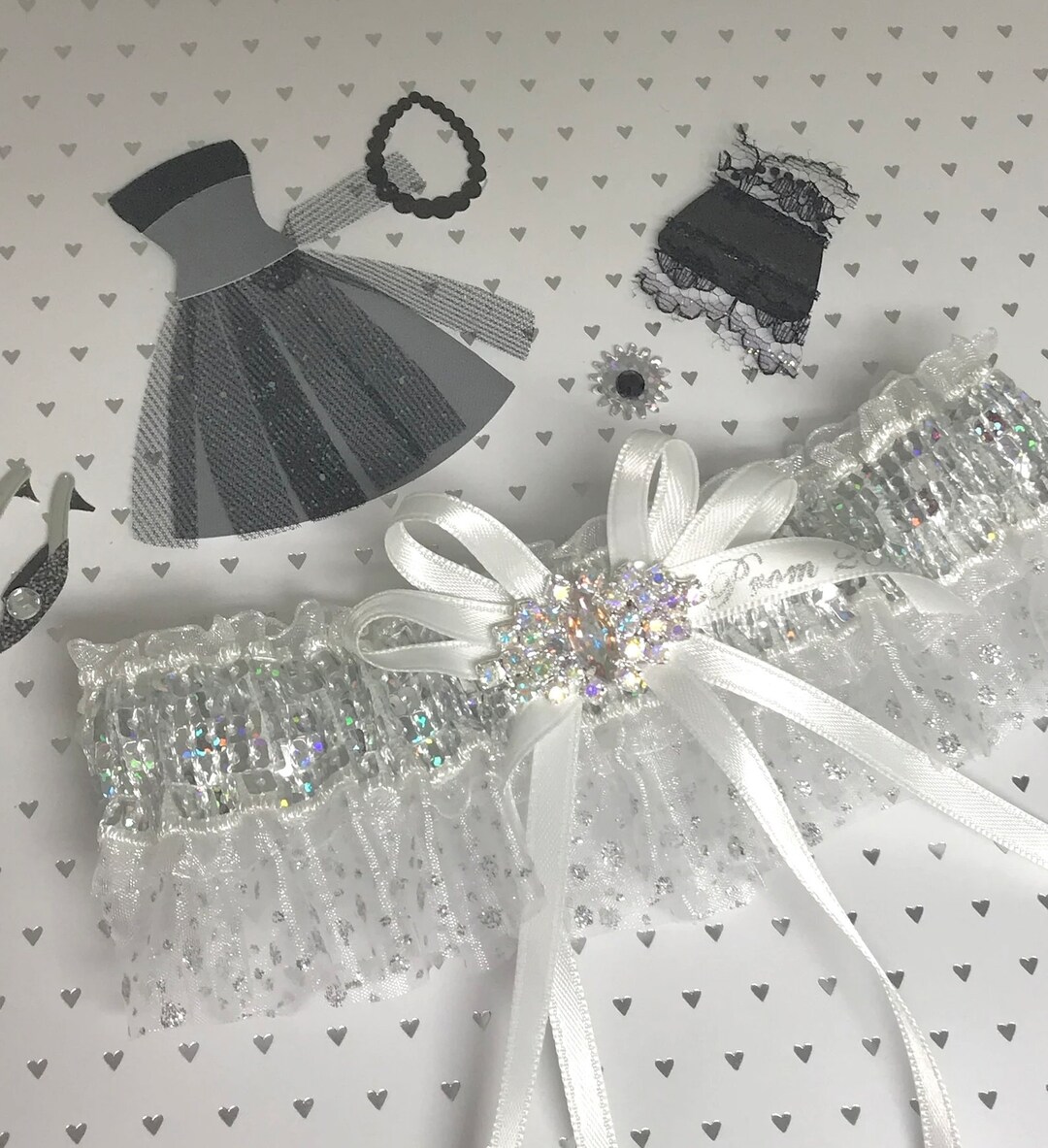 White Iridescent Jeweled Prom Garter. White Iridescent Prom Garter ...