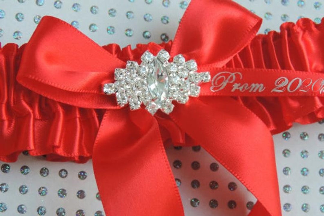 Red Satin Prom Garter With a Rhinestone Center, Custom Color Prom ...