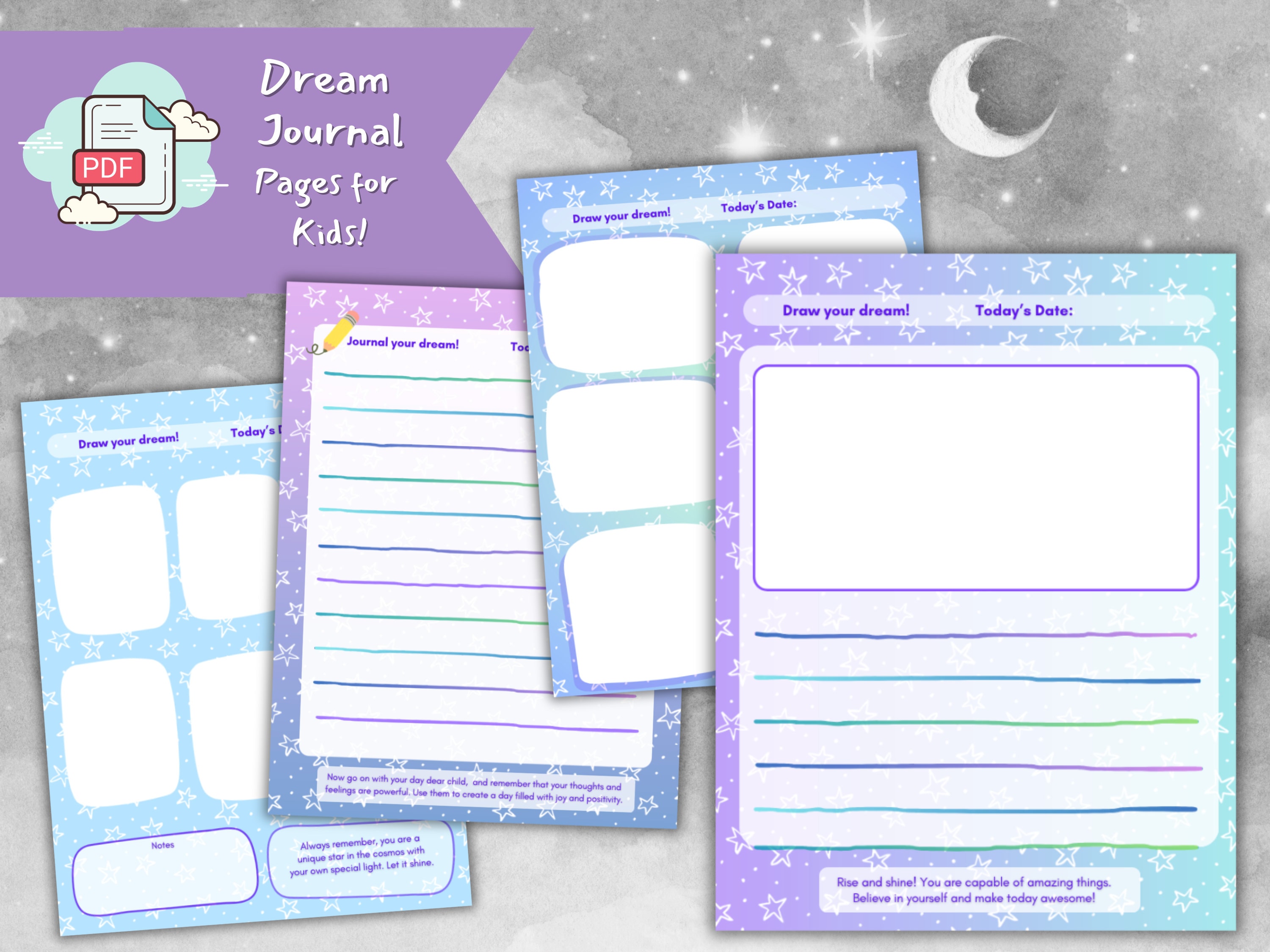 Printable Kids Dream Journal Pages, Full Color - Etsy
