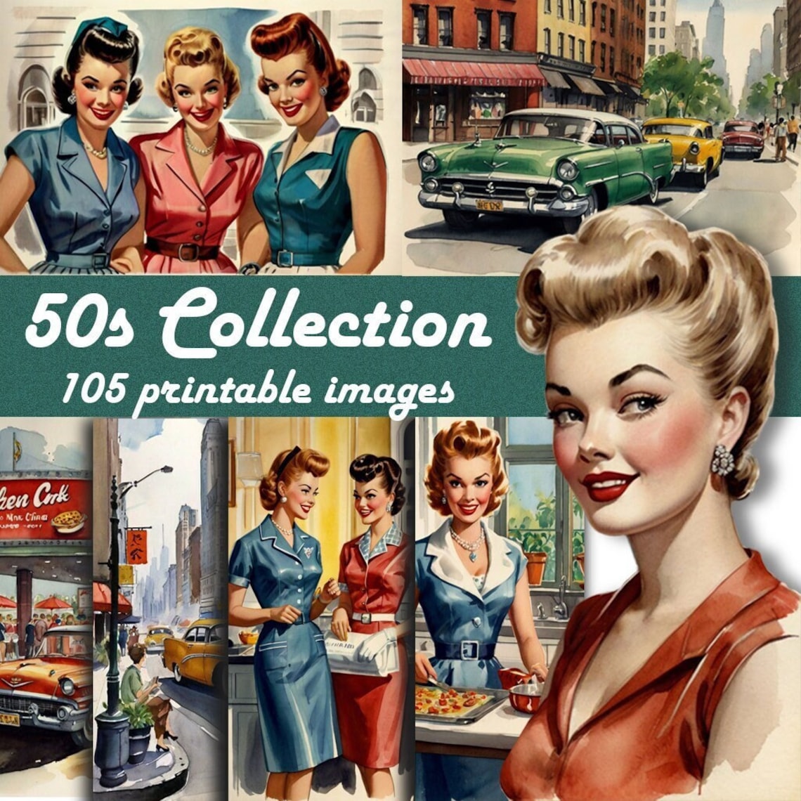 105 Watercolor Illustration, 50s Illustration, 50s Style, Retro, New ...