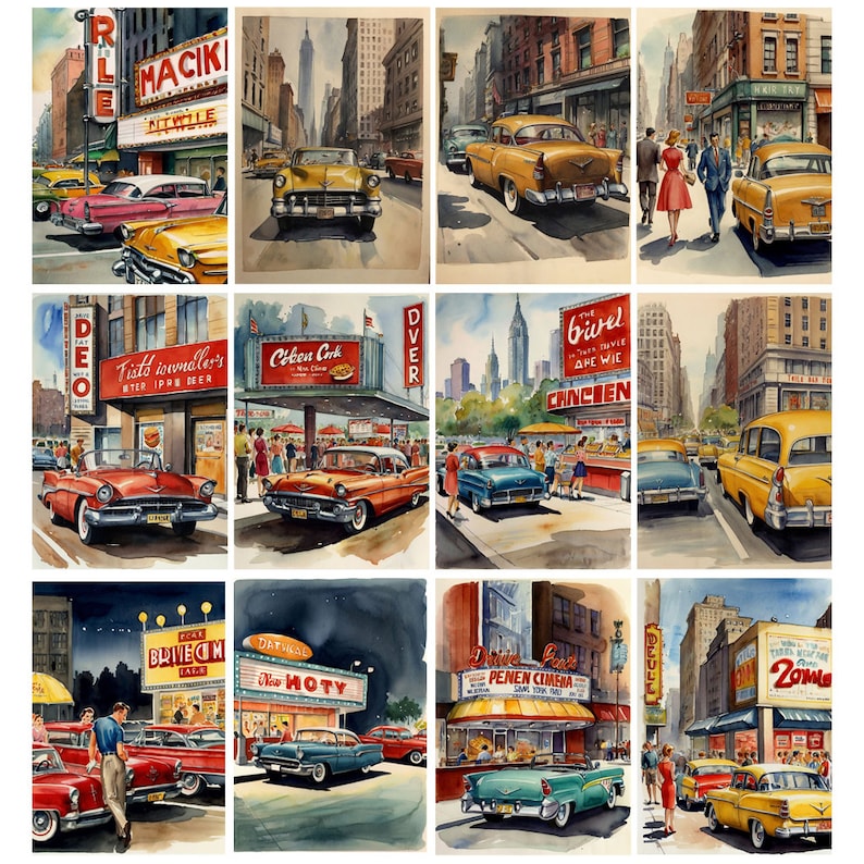 105 Watercolor Illustration, 50s Illustration, 50s Style, Retro, New ...