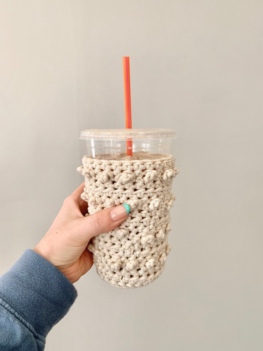 Cream Picot Large Coffee Cozy, Cold Brew Coffee Cozy, Iced Beverage ...