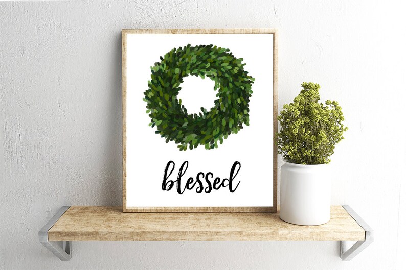 Printable Wall Art Blessed Boxwood Wreath Home Decor - Etsy
