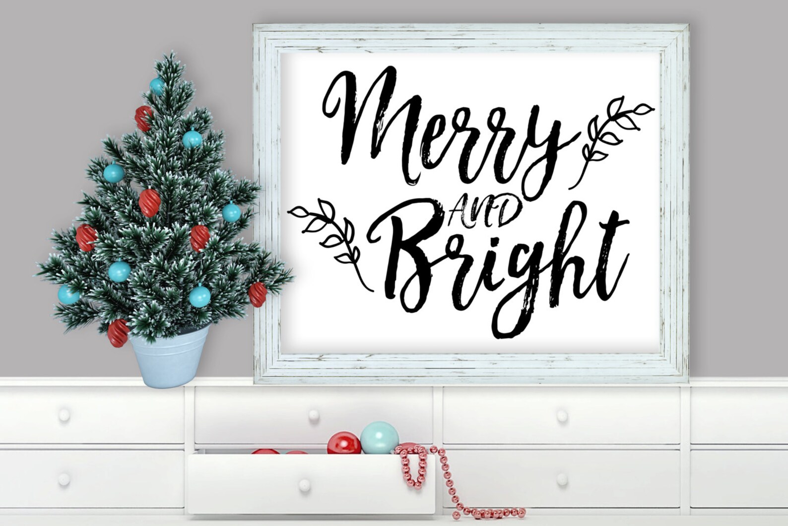 Printable Wall Art, Merry and Bright, Christmas, Home Decor, Instant ...