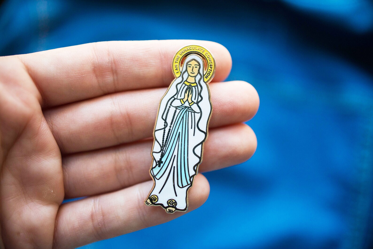 Our Lady of Lourdes Enamel Pin, Immaculate Conception, Catholic Enamel ...