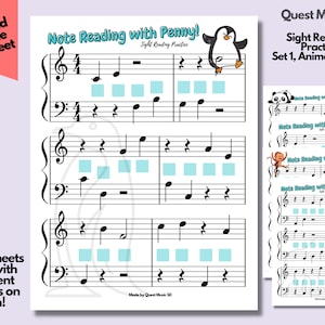 Music Sight Reading Practice PRINTABLE WORKSHEETS (5 PAGES) - Set 1 ...