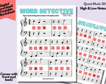 Music Sight Reading Practice PRINTABLE WORKSHEET - "word Detective ...