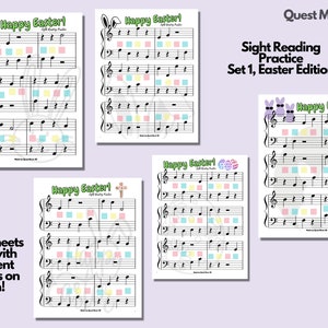 Music Sight Reading Practice PRINTABLE WORKSHEETS (5 PAGES) - Set 1 ...