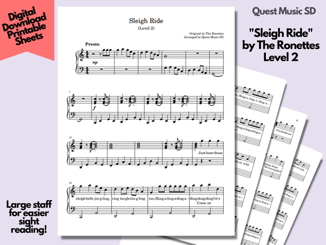 Sleigh Ride by the Ronettes - Level 2 - Easy Christmas Piano Sheets ...