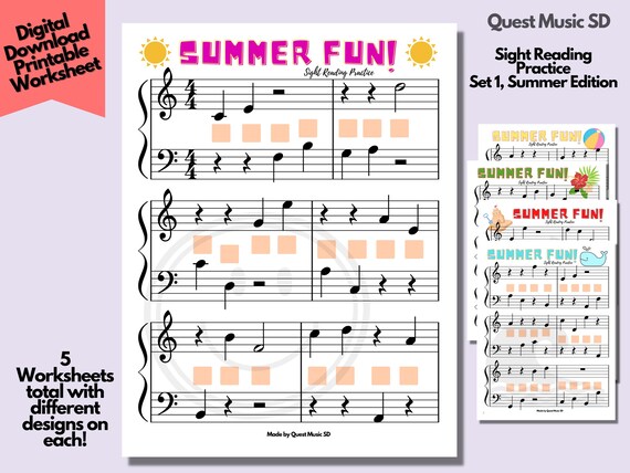 Music Sight Reading Practice PRINTABLE WORKSHEETS 5 PAGES | Etsy