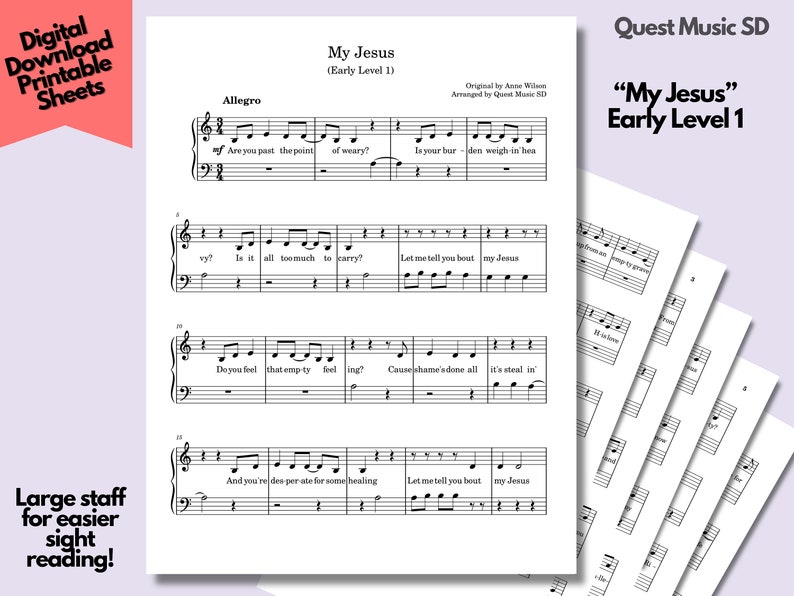 Piano Sheet Music - "my Jesus" - Early Level 1 - Easy Piano Sheets ...