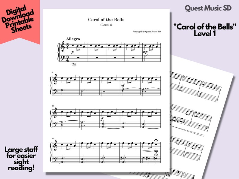 Christmas Piano Sheet Music - "carol of the Bells" - Level 1 - Easy ...