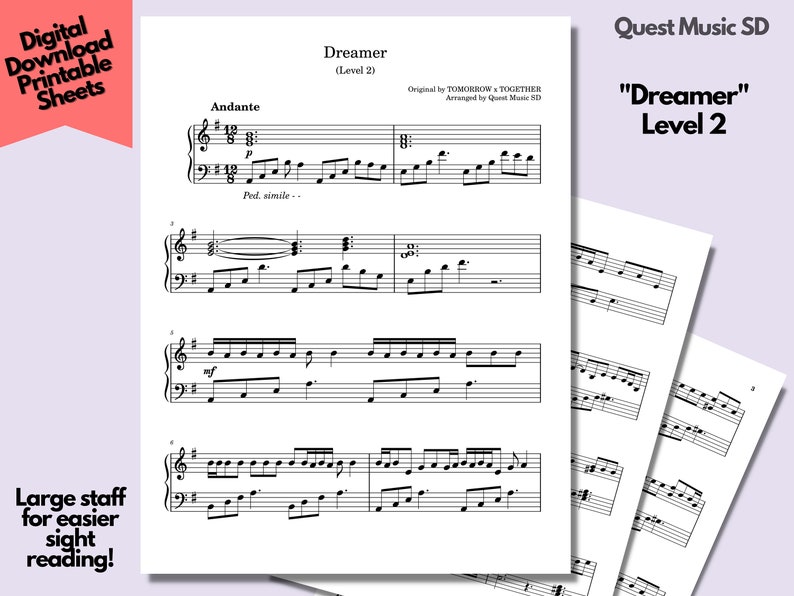 Piano Sheet Music - "dreamer" by Txt - Level 2 - Easy Piano Sheets ...