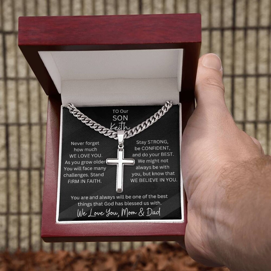 Personalized Son Cuban Link Chain & Engravable Cross Pendant Necklace ...