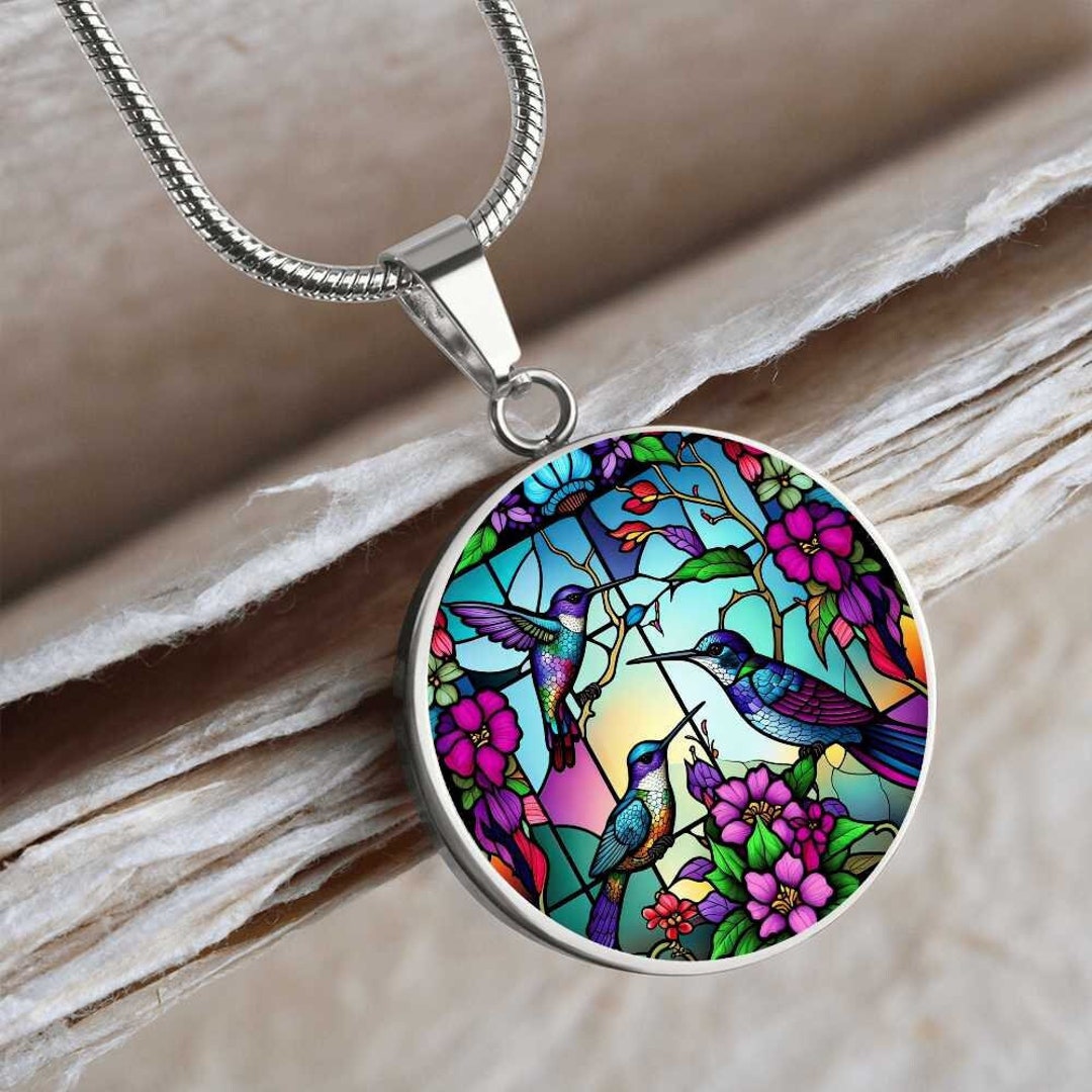 Personalized Hummingbird Stained Glass Pendant Necklace - Etsy