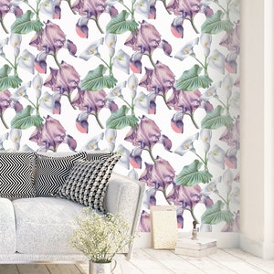 Purple Flower Wallpaper - Removable Wallpaper - Purple Iris Flower ...