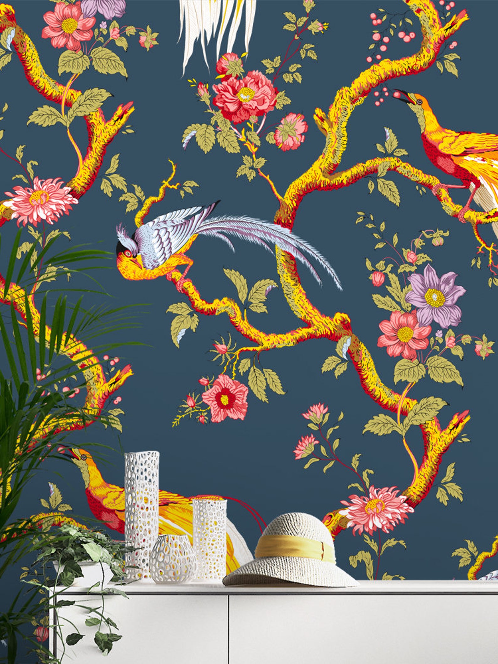 Seamless Chinoiserie Repeated Pattern Wallpaper Removable - Etsy