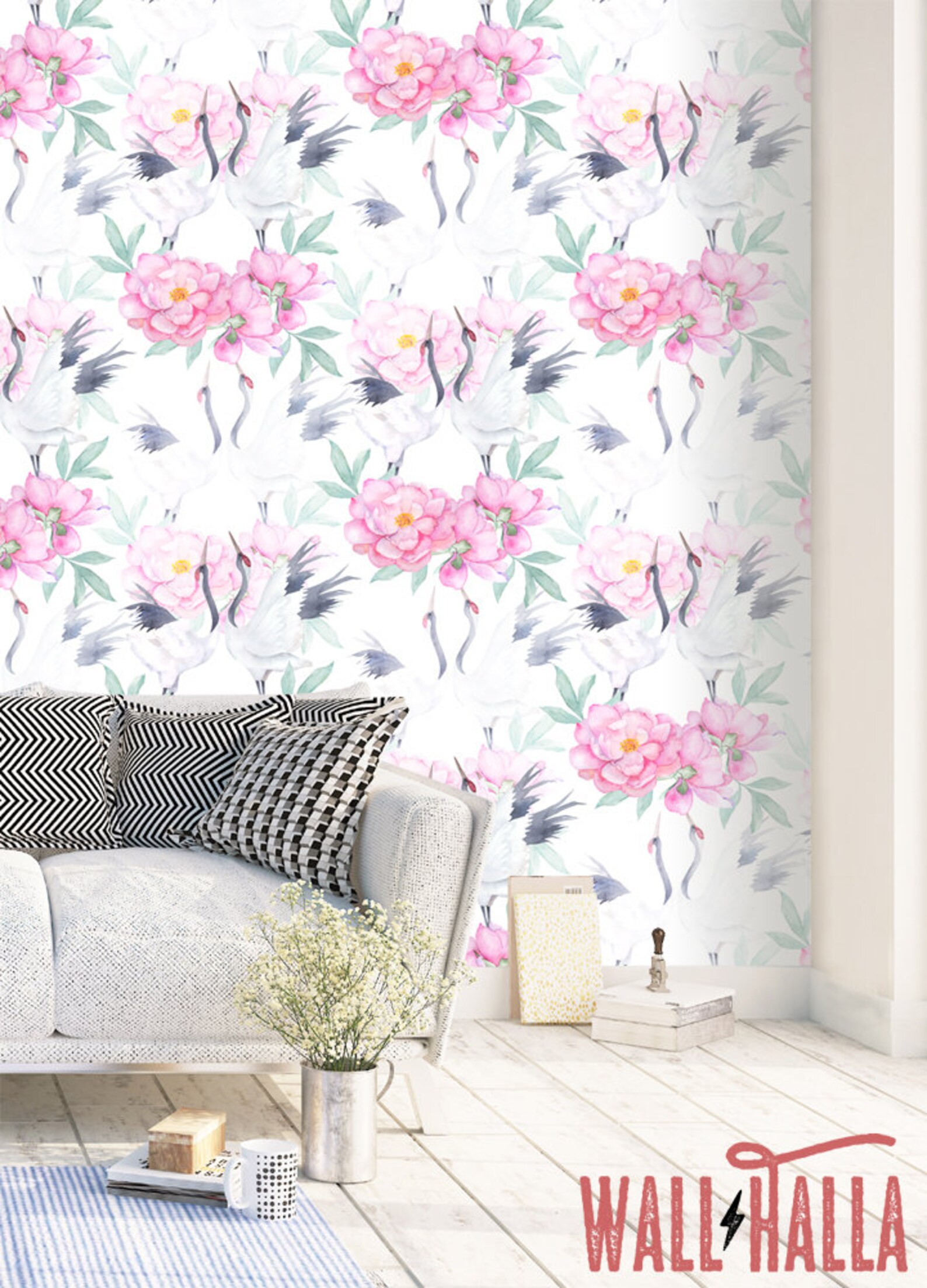 Seamless Crane Repeated Pattern Wallpaper Removable Vintage - Etsy