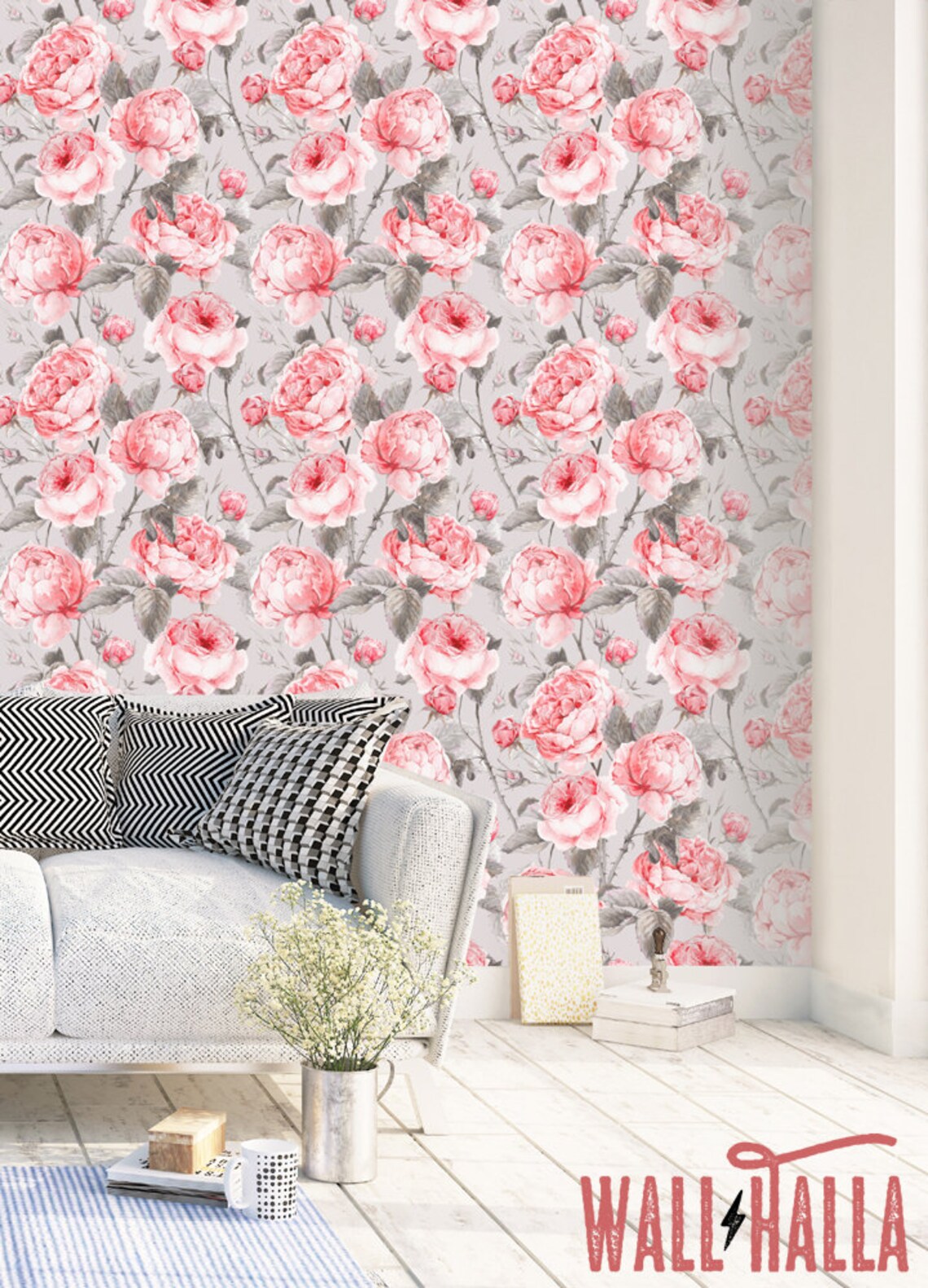 Vintage Pink Rose Wallpaper Removable Wallpaper Vintage - Etsy
