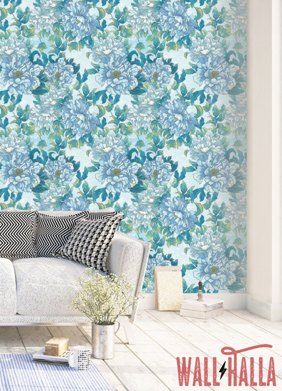 Blue Flowers Wallpaper Self Adhesive Removable Wallpaper - Etsy