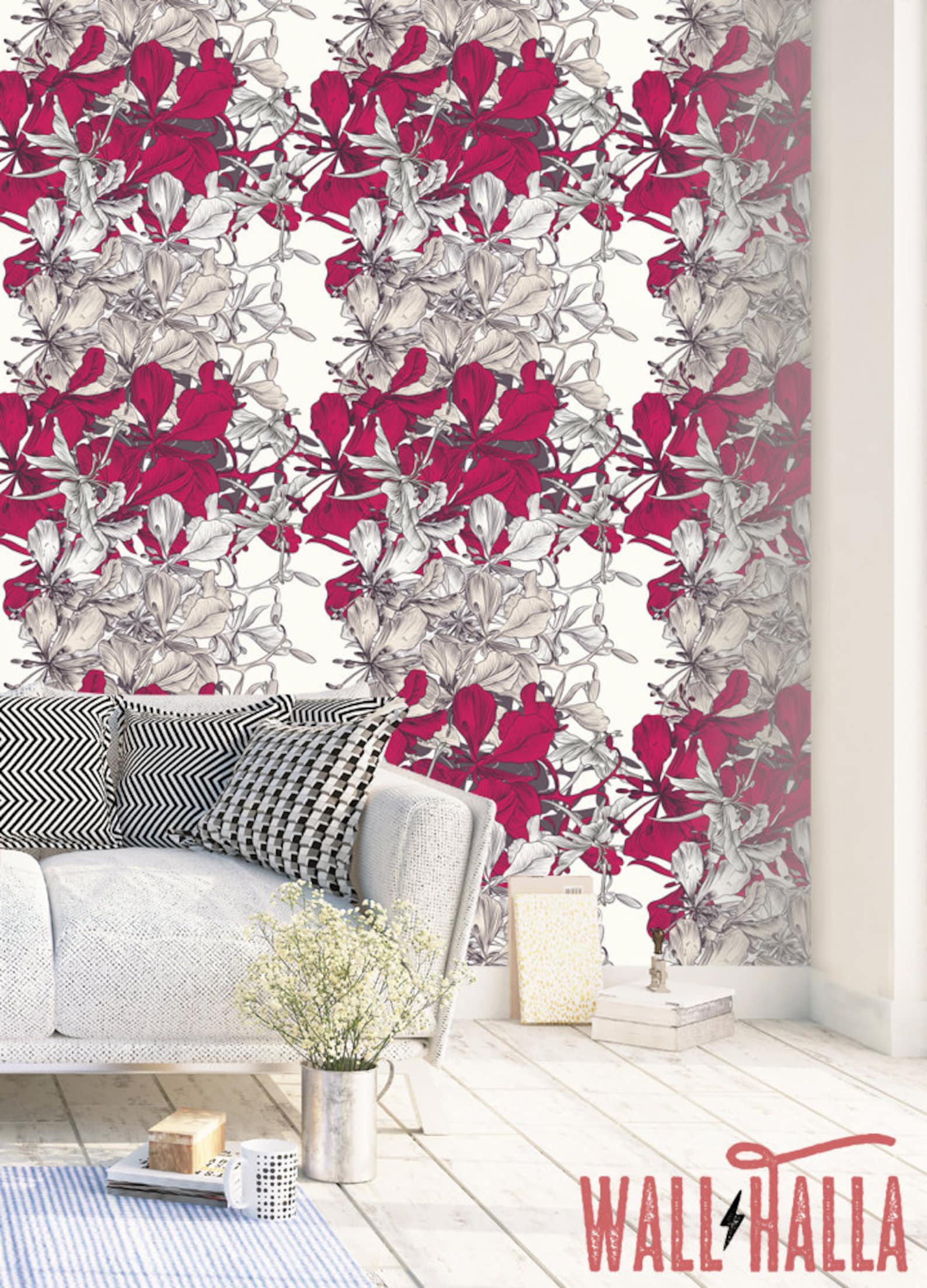 Removable Red Flower Wallpaper Peel and Stick Wallpaper Self | Etsy