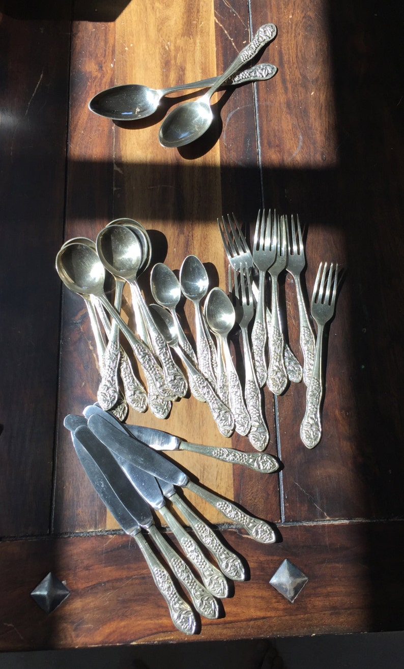 Old Nickel Silver Flatware. "g Silver". SIX, 4 Place Settings Plus Two ...