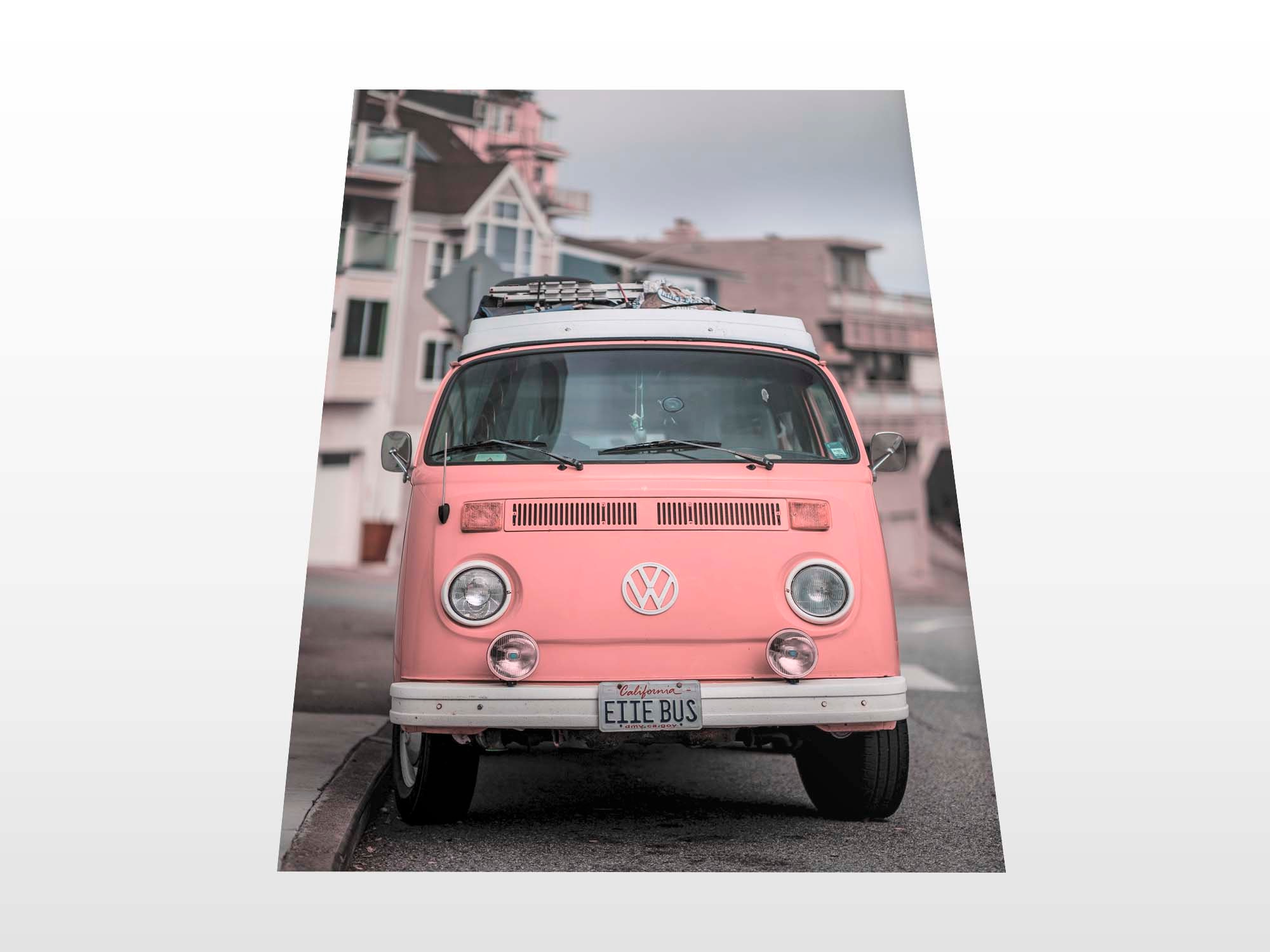 Pink VW Camper Van Art Print, Retro Surfer Photography (digital ...