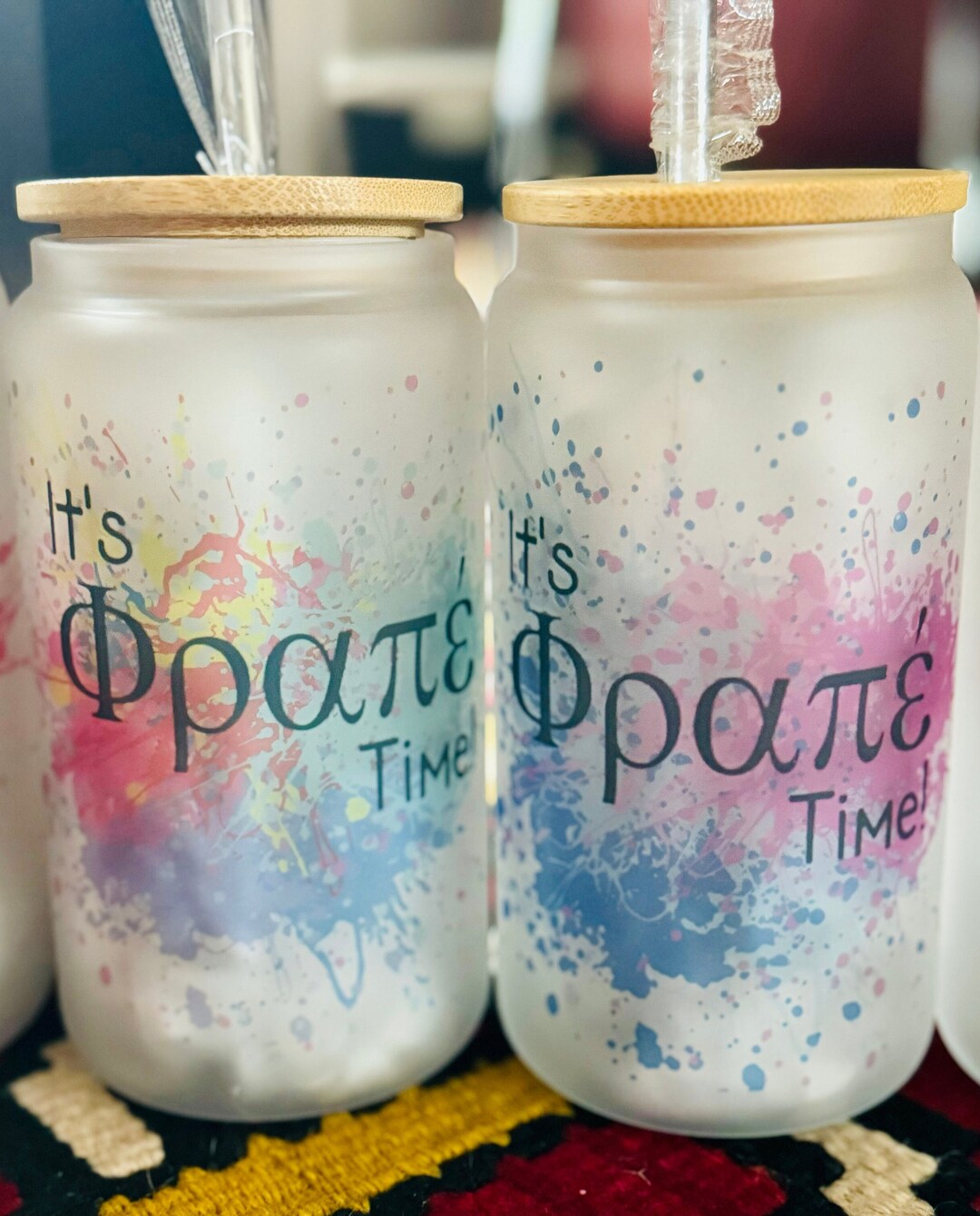 16oz It's Frappe Time Glass Can - Greek Coffee Glass Tumbler - Greek ...