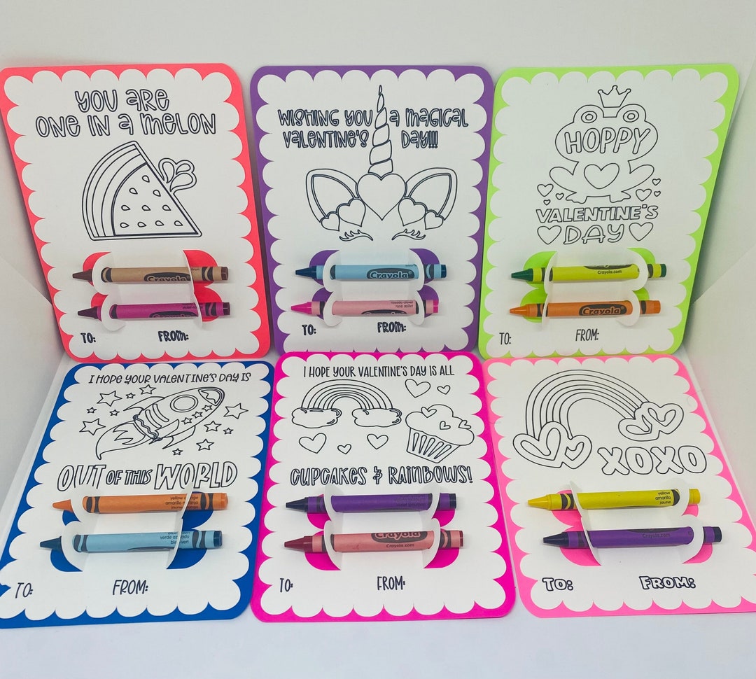 Valentine's Day Coloring Card Set With Crayons - Classmate Gifts - Etsy