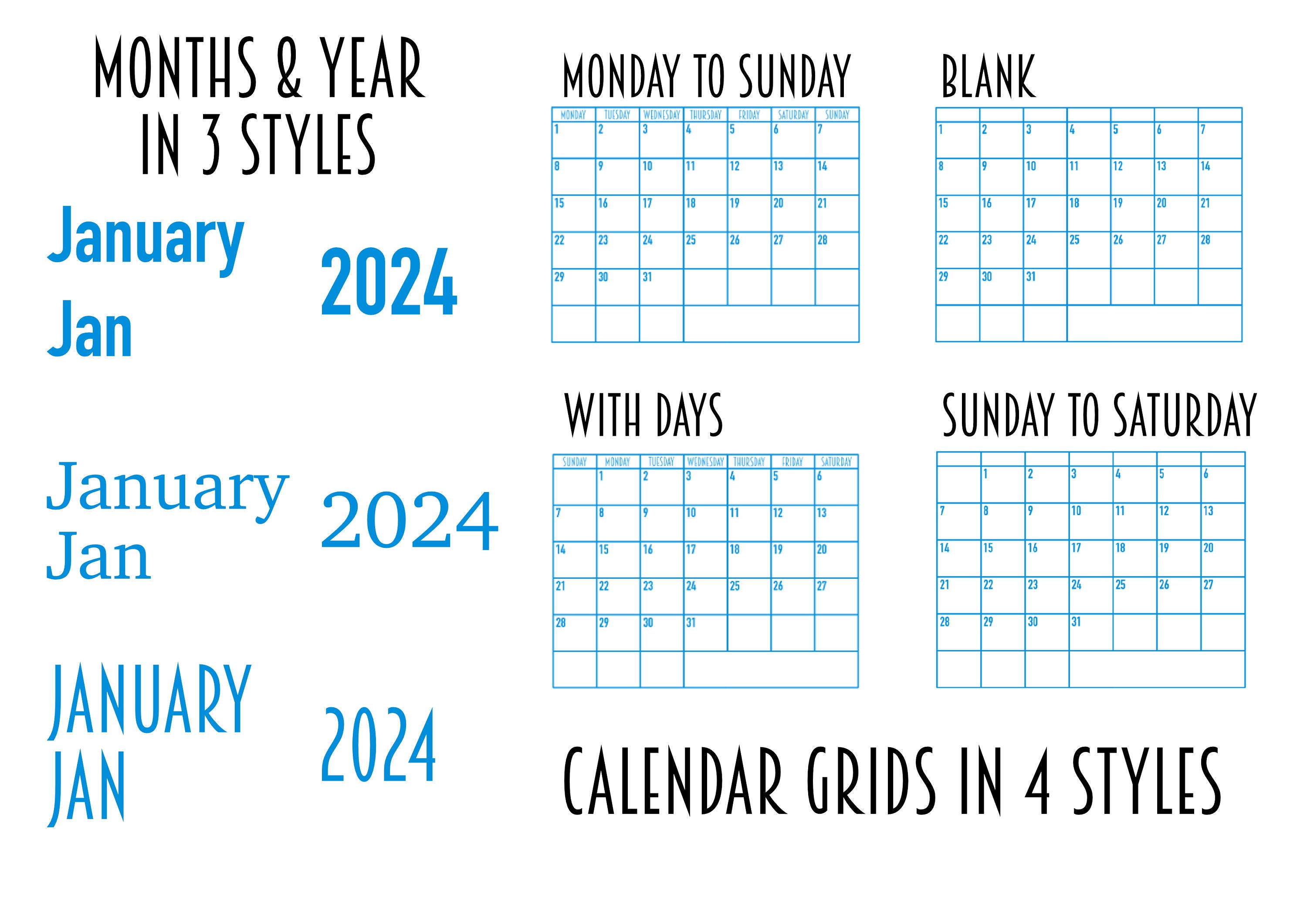 2024 Blank Calendar Grid for Procreate L Bullet Journals, Diaries and ...
