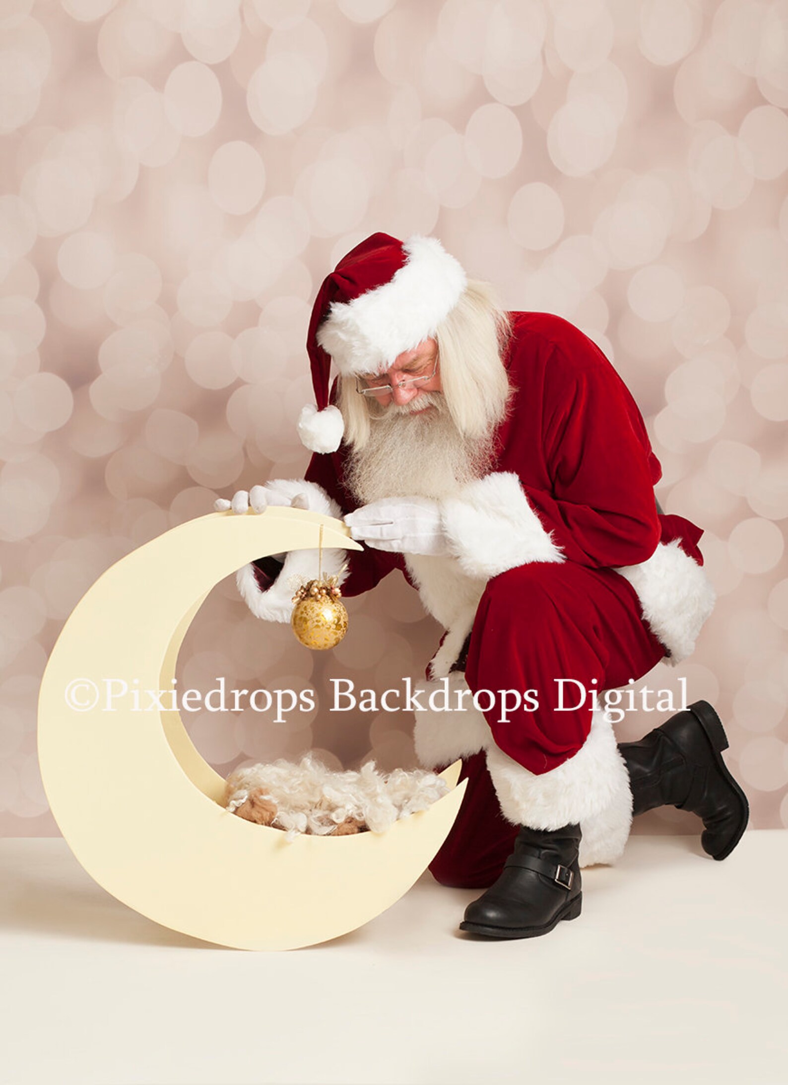 Santa Digital Backdrop, Santa With Moon, Newborn Moon Prop, Cream Bokeh ...