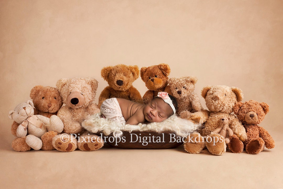 Digital Backdrops/props (teddy Bear Lineup With Rustic Bucket on Cream ...