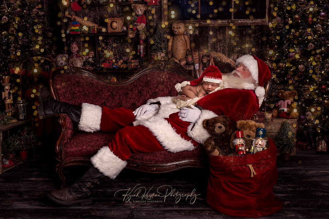 Sleeping Santa- Santa Digital Backdrop, Santa Sleeping on a Couch in ...