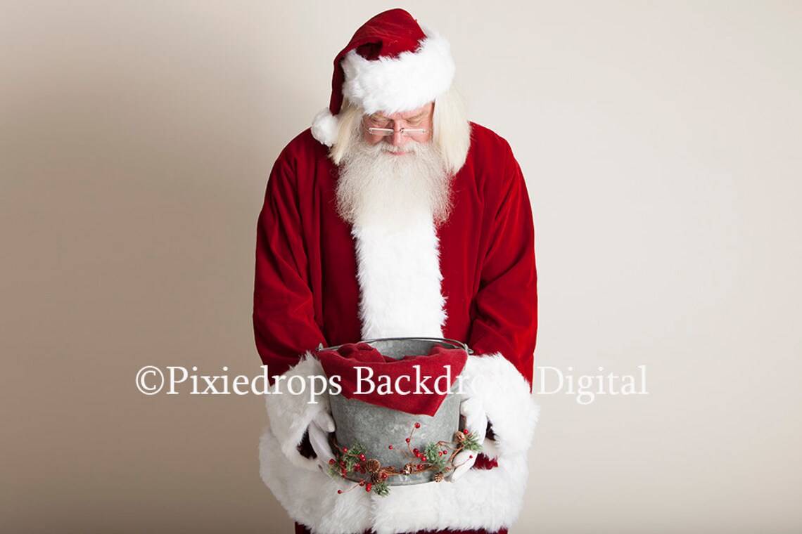 Santa Digital Backdropsanta Holding Bucket Santa on Cream | Etsy