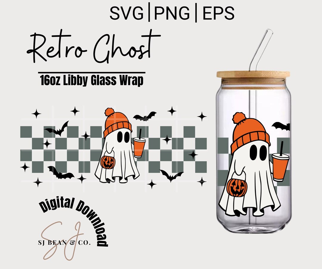 Cute Ghost Libbey Glass Can Wrap 16oz SVG, Retro Halloween Ghost Svg ...