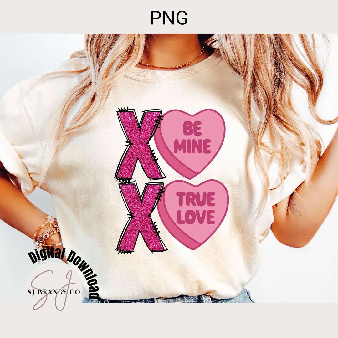 XOXO Png, Conversation Heart Png, Valentines Day Png, Pink Faux Glitter ...