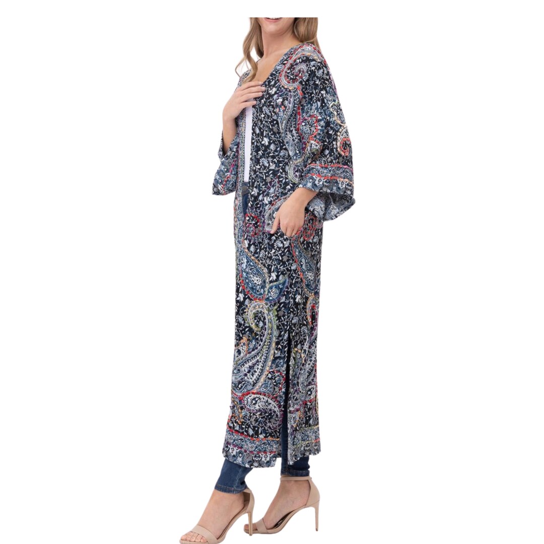 Sierra Midnight Blue Duster Thick Stitch Embroidered Handmade in India ...