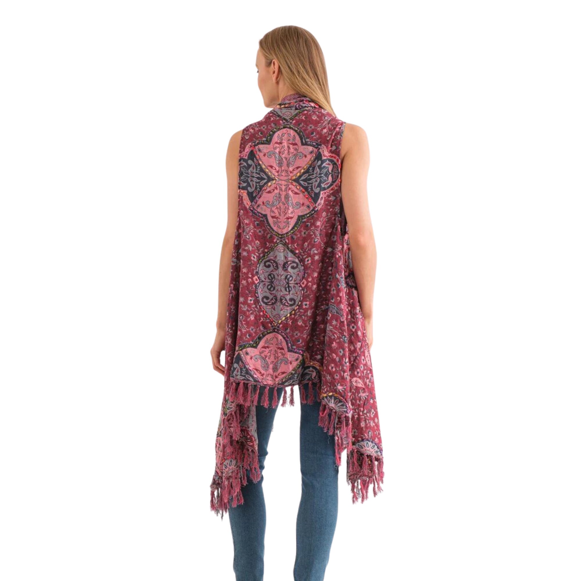 Raspberry Multicolor Long Vest Boho Embroidered Gift for Her Long Vest ...