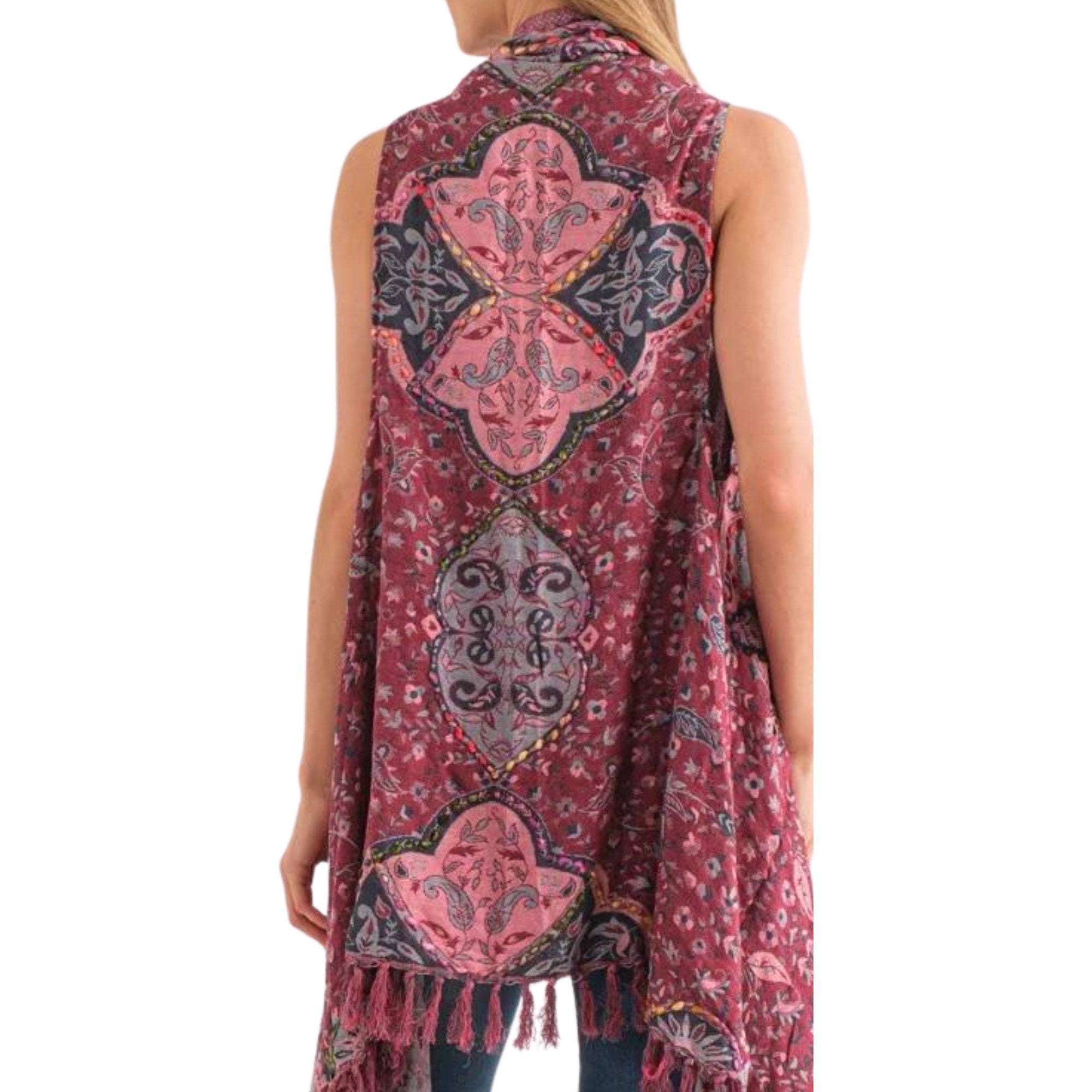 Raspberry Multicolor Long Vest Boho Embroidered Gift for Her Long Vest ...