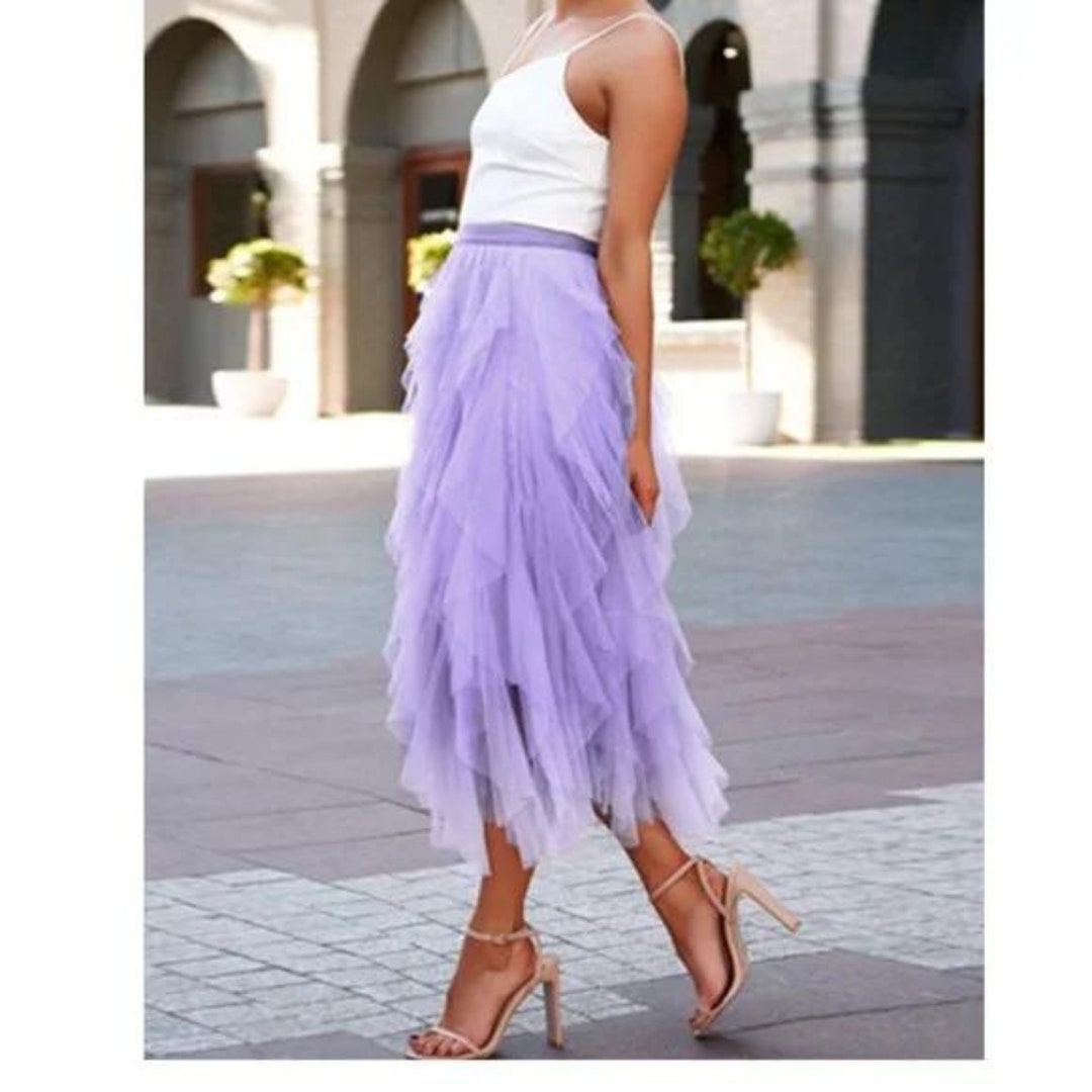 Purple Tulle Skirt Fully Lined Lilac Layered Skirt Tier Midi Skirt Long ...