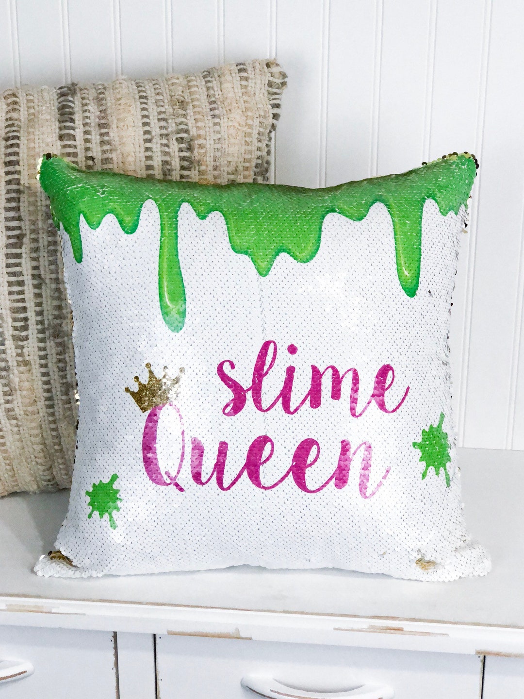 Slime Party, Sequin Pillow Personalized, Slime Queen Birthday - Etsy