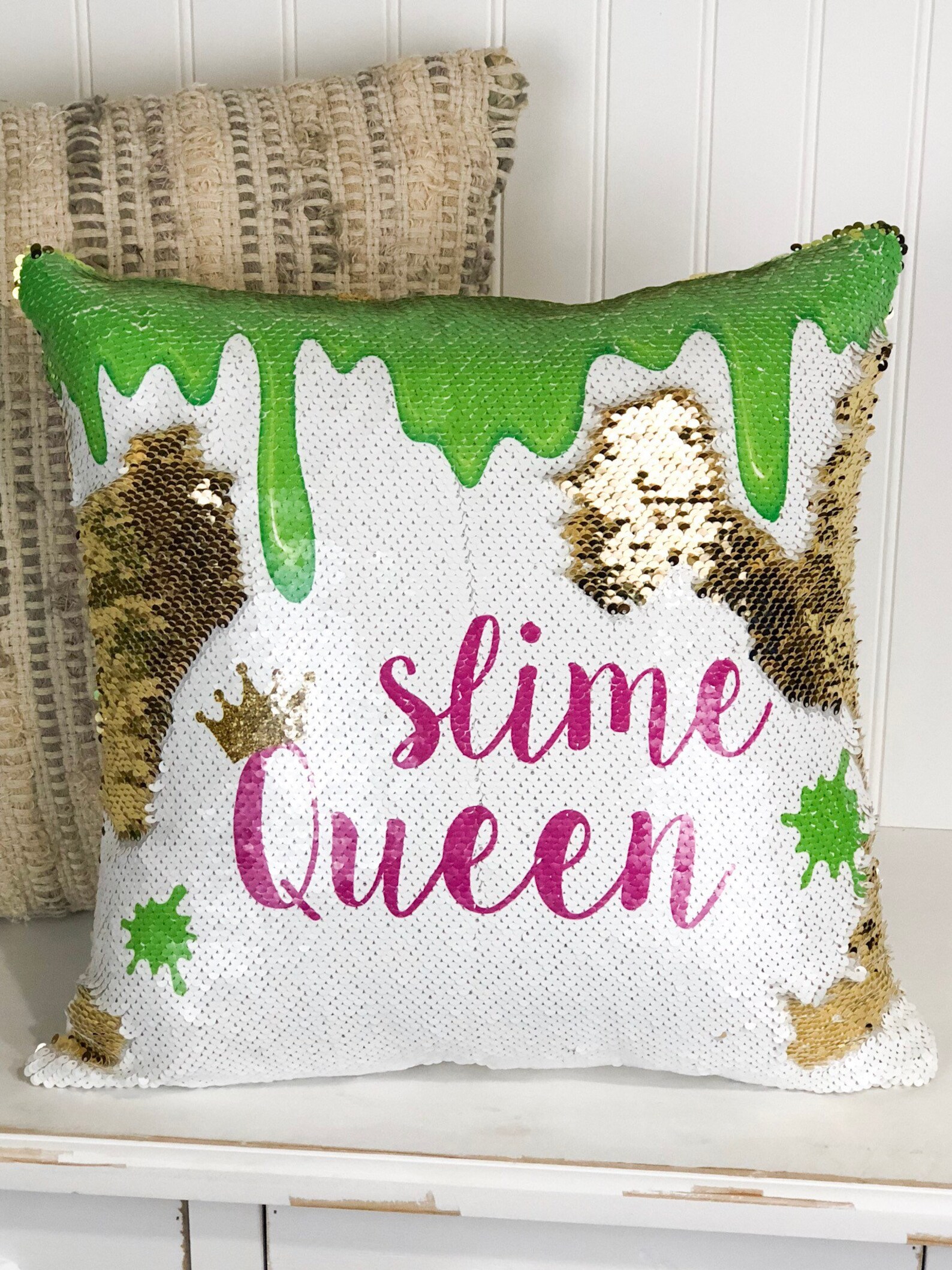 Slime Party Sequin Pillow Personalized Slime Queen Birthday - Etsy