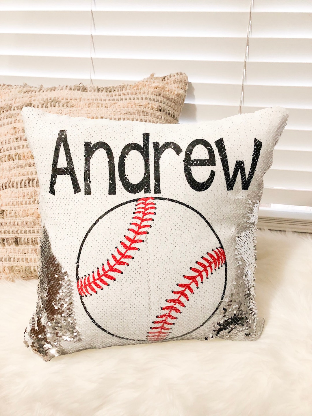 Personalized Baseball Sequin Pillow Cover: Custom Boy Birthday Gift - Etsy