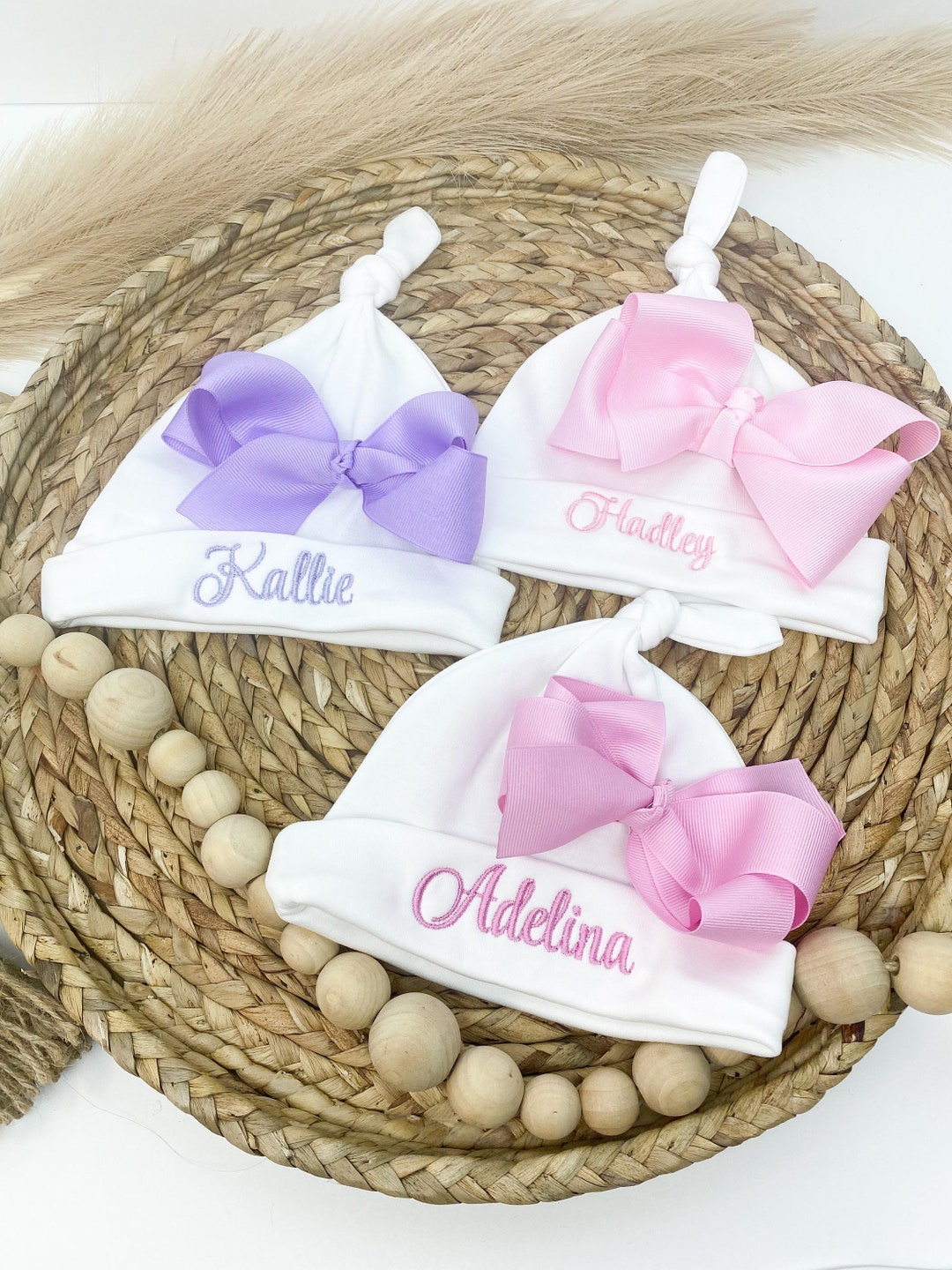 Personalized Baby Hat With Bow, Coming Home Outfit, Hospital Beanie - Etsy