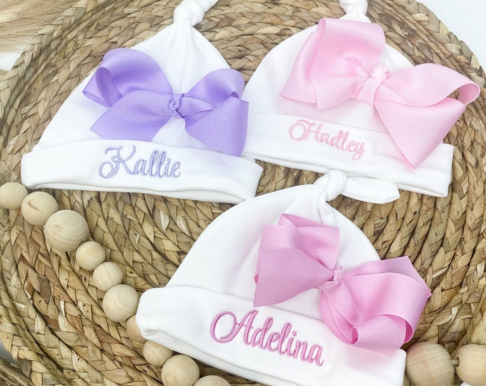 Personalized Baby Hat With Bow, Coming Home Outfit, Hospital Beanie - Etsy