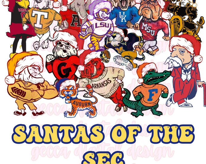 SEC Santa Mascots Png, Sec Mascots, Sec Retro Mascots, Sec Sublimation ...