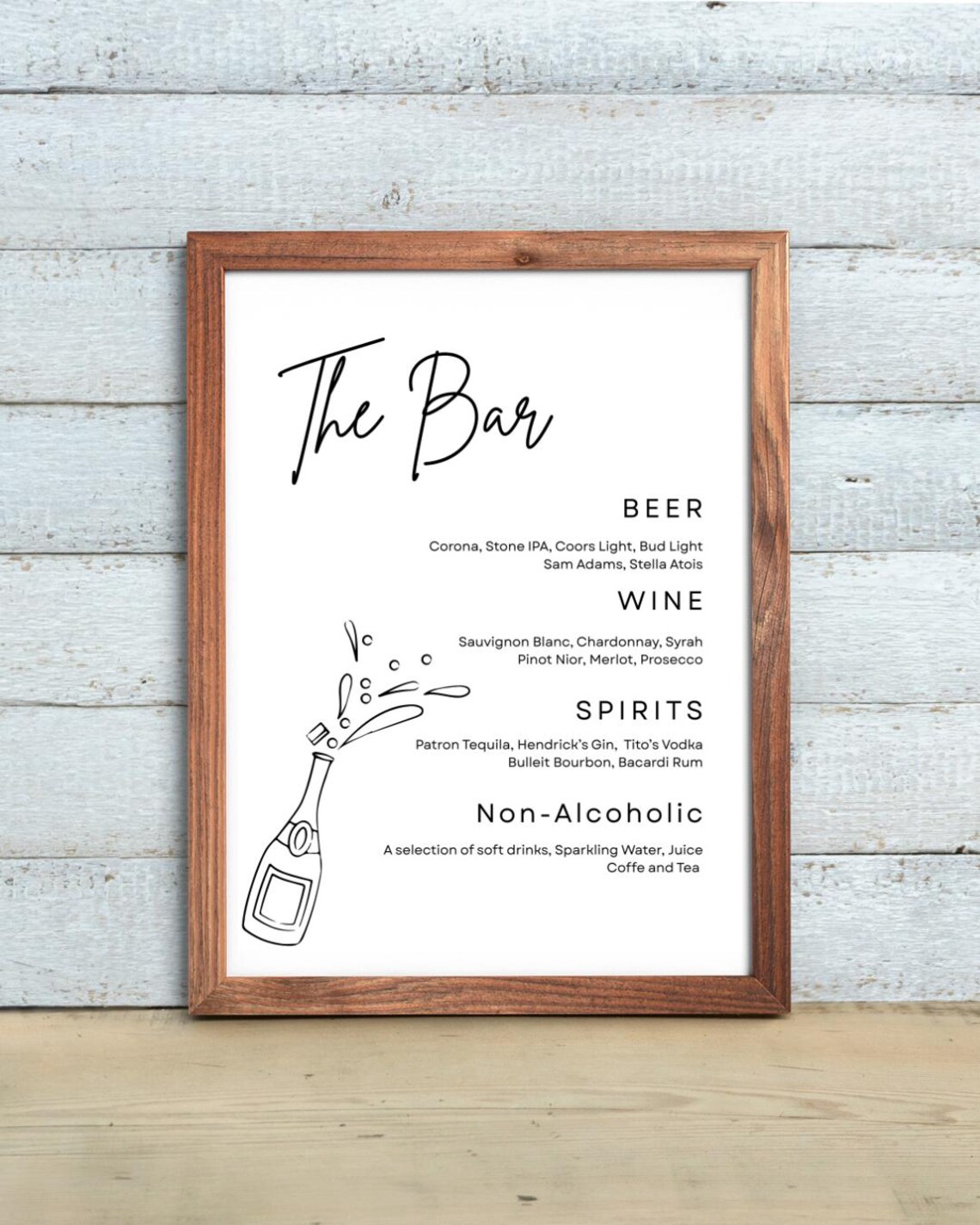 Wedding Bar Menu Sign Printable Simple Bar Menu Template Modern Bar ...
